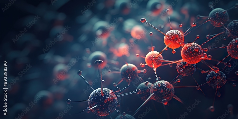 Conceptual illustration of a network of interconnected virus particles ...