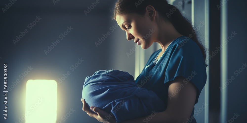 Image of a midwife checking the fetal heartbeat on a pregnant woman's ...
