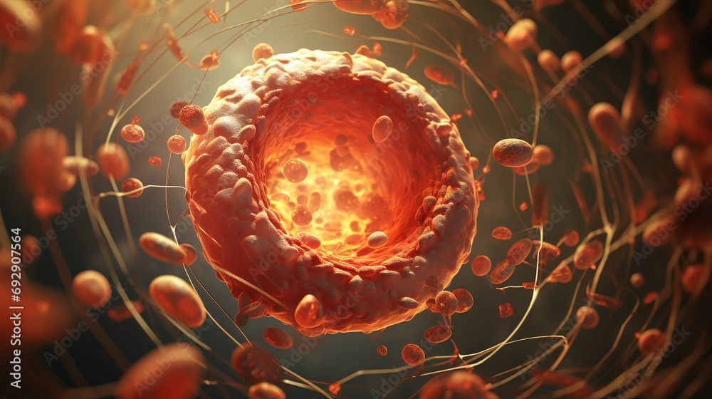 Vibrant 3D Illustration: Intricate Details of Human (Animal) Cell Under ...