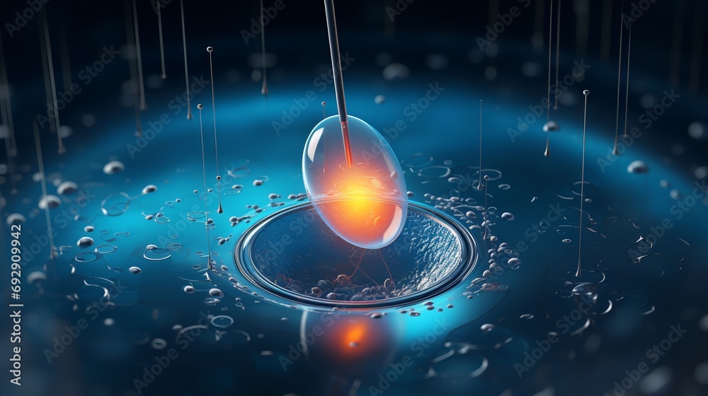 Medical Illustration of IVF Process: Fertilized Egg Cell and Needle in ...
