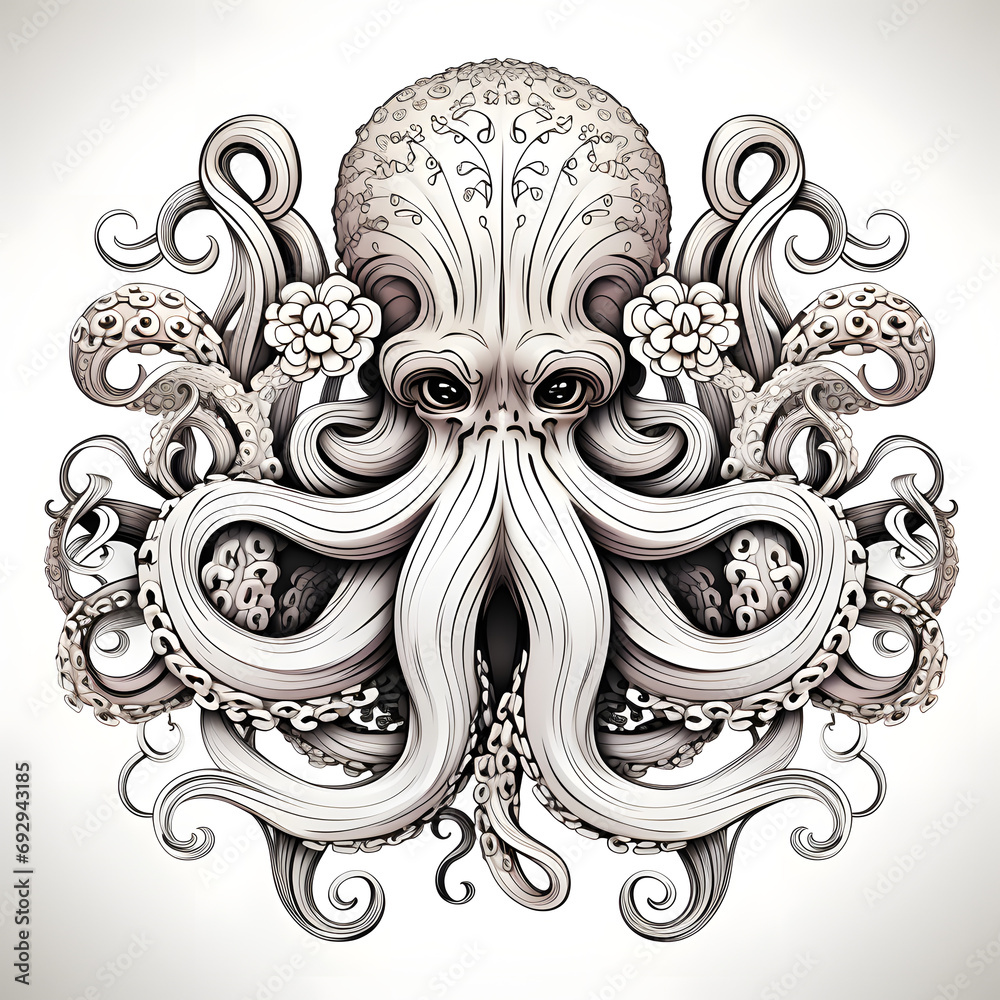 Octopus Coloring Page.Zen art coloring octopus, beautiful ornamental ...