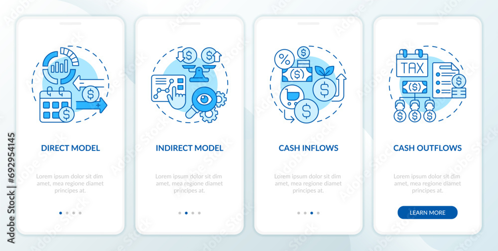 2D linear icons representing cash flow forecasting monochromatic mobile ...