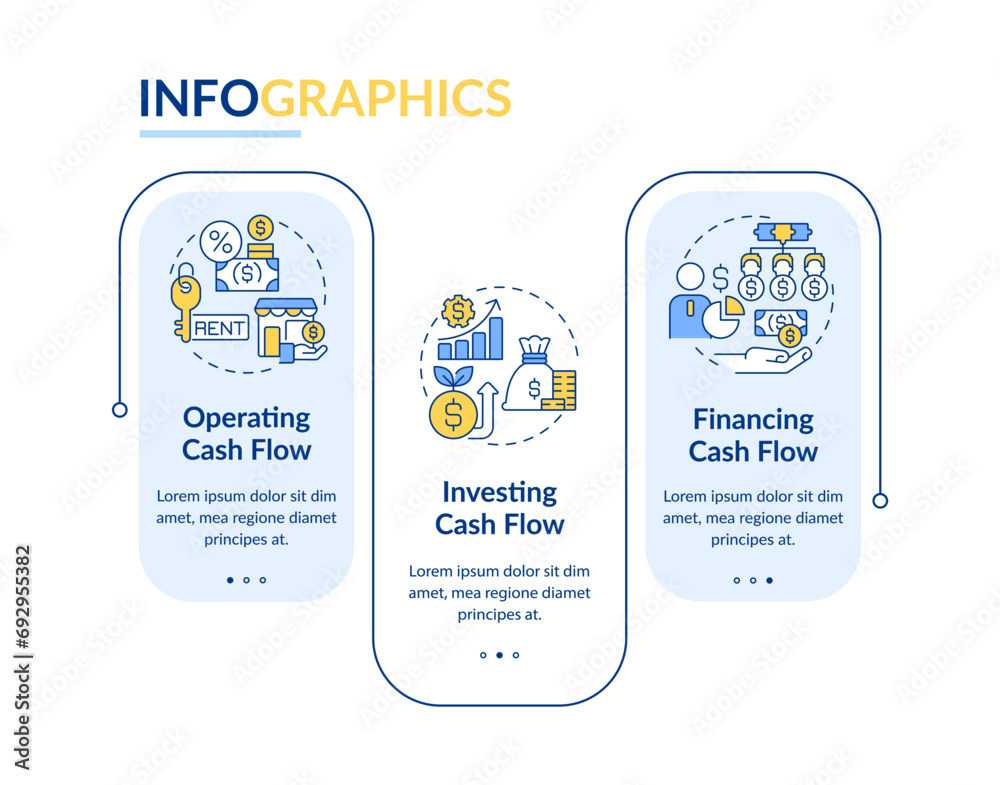 2D cash flow vector infographics template with creative linear icons ...