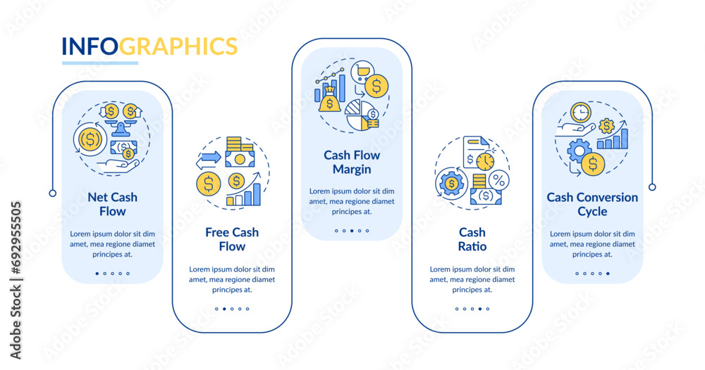 2D cash flow vector infographics template with colorful line icons ...