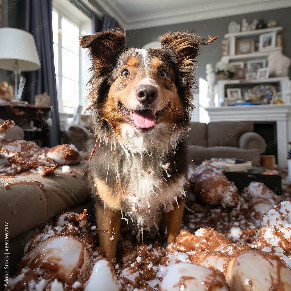 Mess in the living room Rascal dog made a disorder while being home ...
