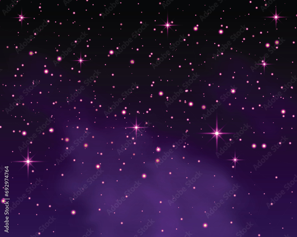 Shining starry night sky purple space background with stars cosmos ...