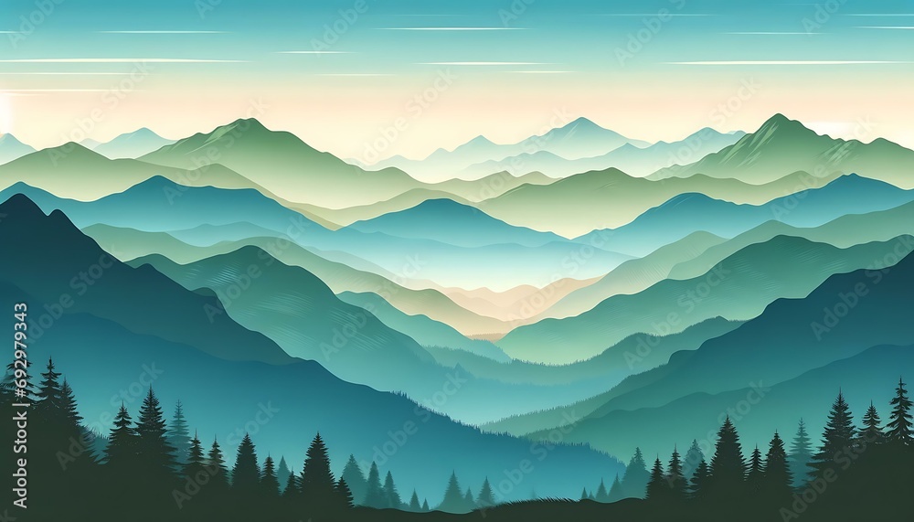 Gradient color background image with a peaceful mountain range theme ...