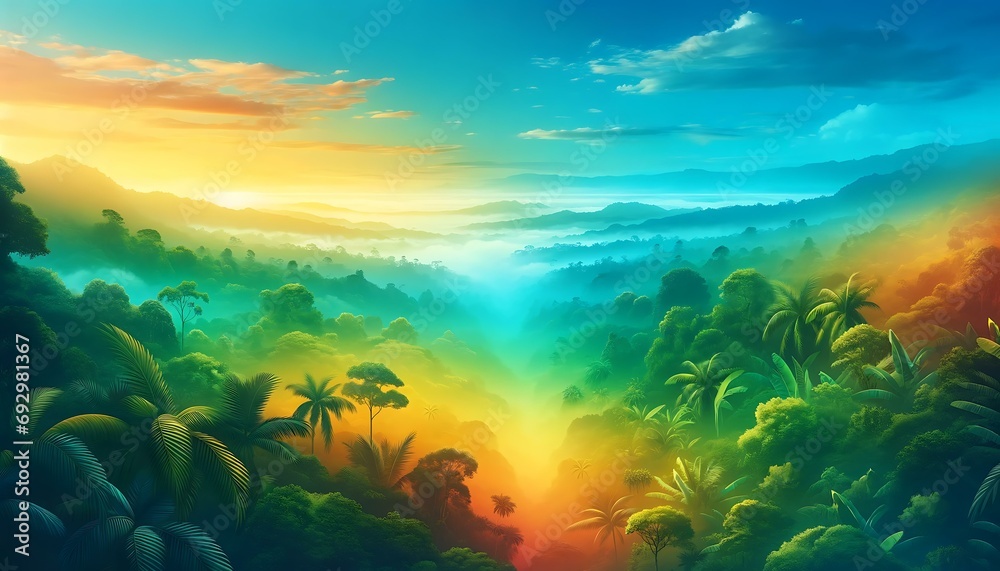 Gradient color background image with a vibrant rainforest canopy theme ...