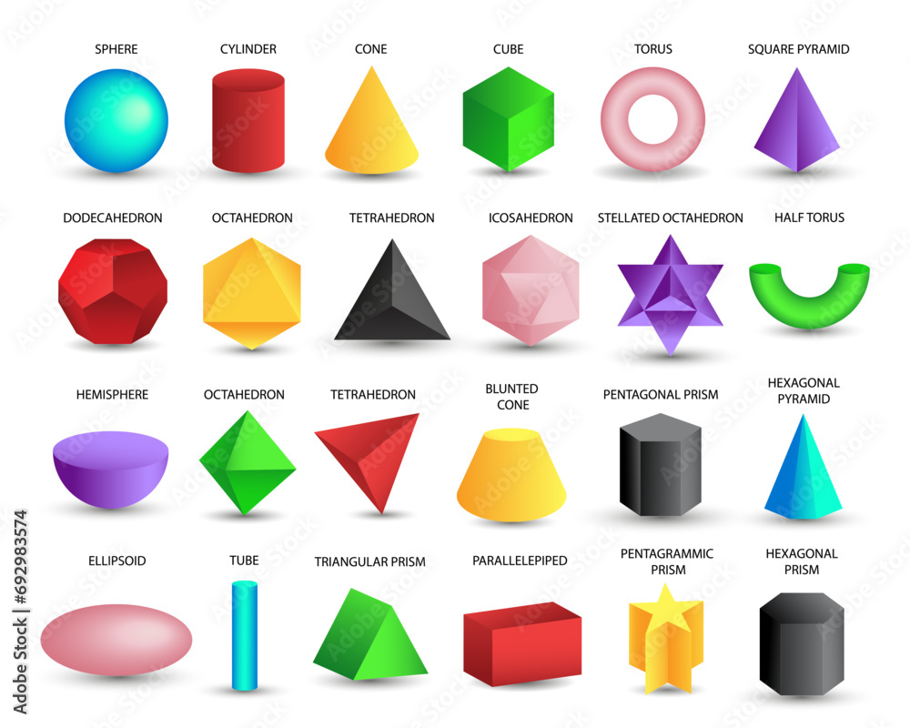 Vector realistic 3D colorful geometric shapes isolated on white ...