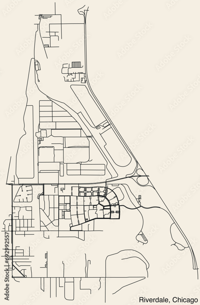 Detailed hand-drawn navigational urban street roads map of the ...