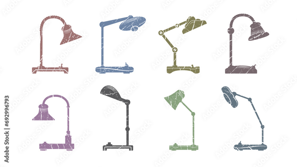 Vecteur Stock Vintage style grunge office lamps, desktop light vector ...