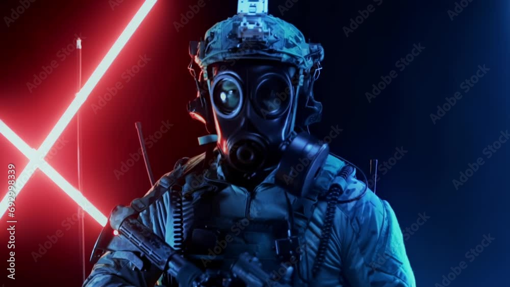 Portrait military soldier in army camouflage, warrior with helmet ...