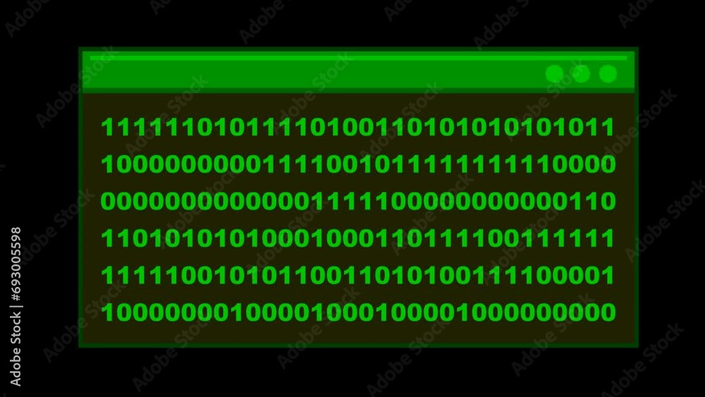 video animation pc cmd terminal green icon with a moving binary code ...