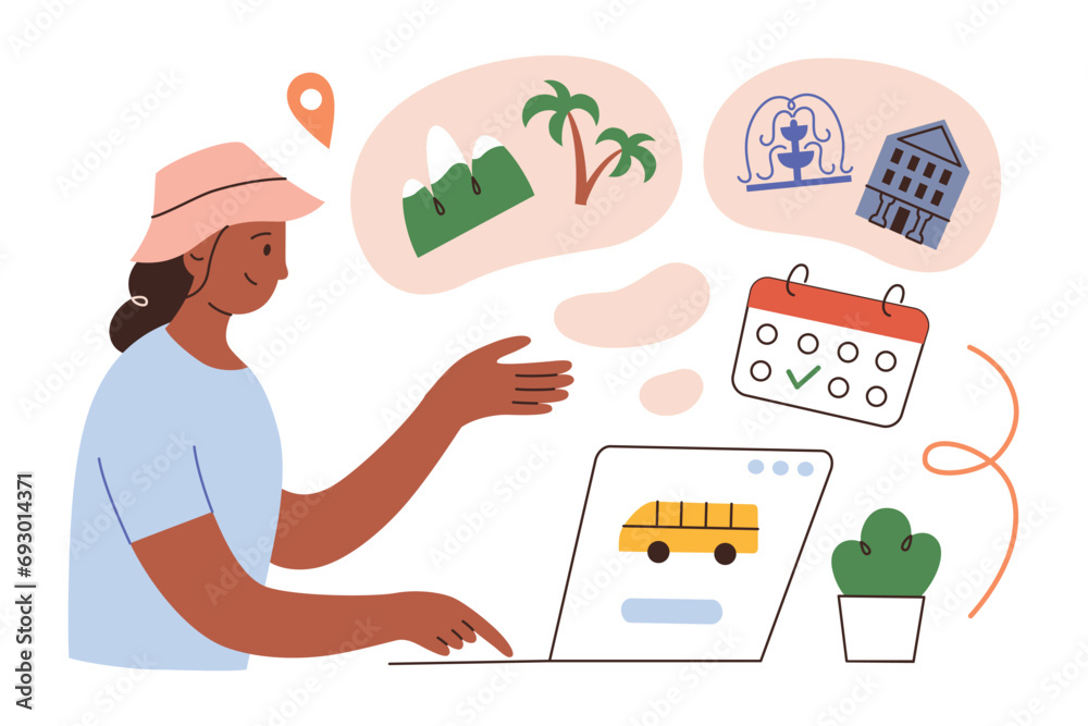 Booking excursion online, tourist choosing field trip on computer ...