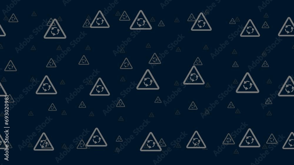 Roundabout signs float horizontally from left to right. Parallax fly ...