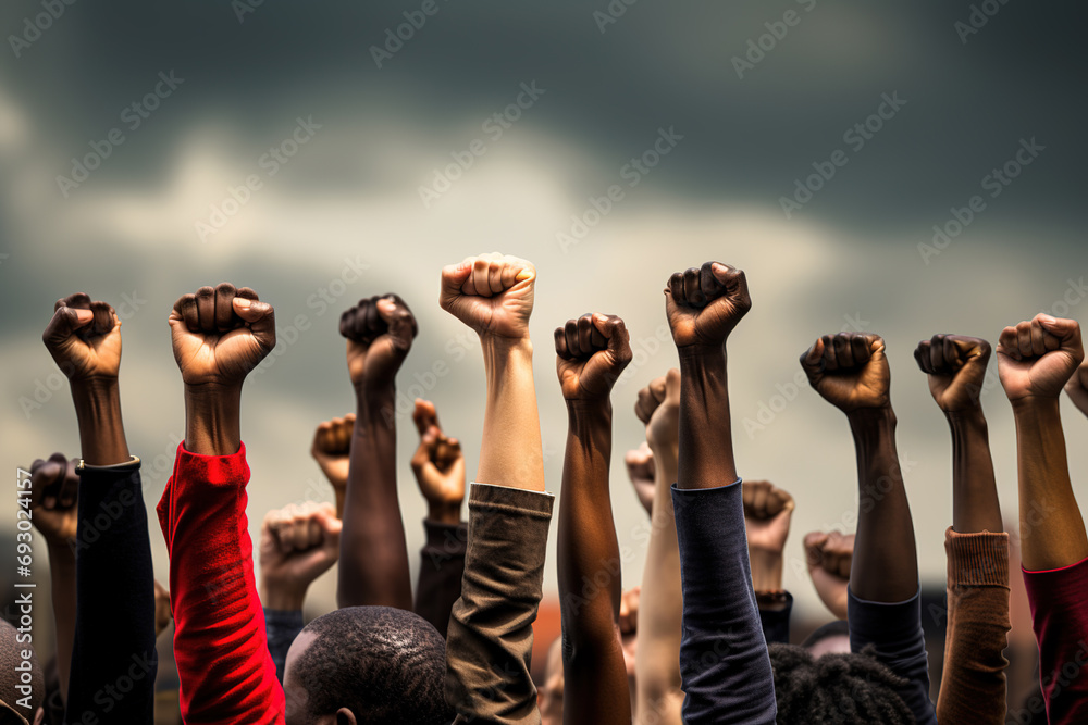 Strong African people stand up for their rights fight for freedom. Many ...