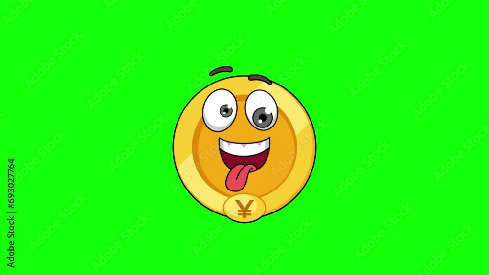 Funny face animation of japanese yen gold coin cartoon, mascot on a ...