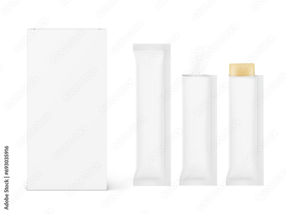 Universal blank cardboard box with stick mockups set and samples ...