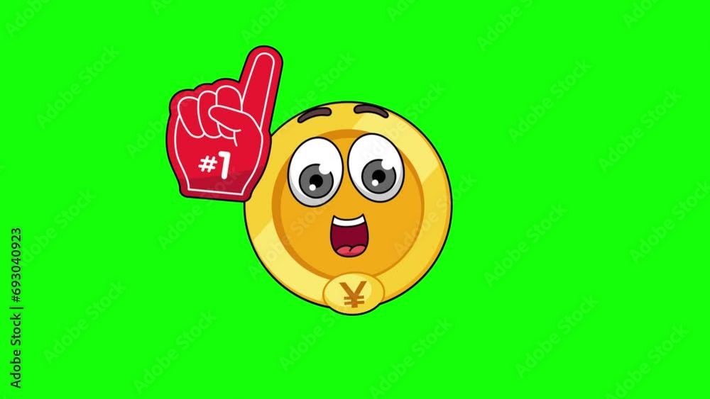number 1 fan japanese yen gold coin cartoon emoticon, looping animation ...