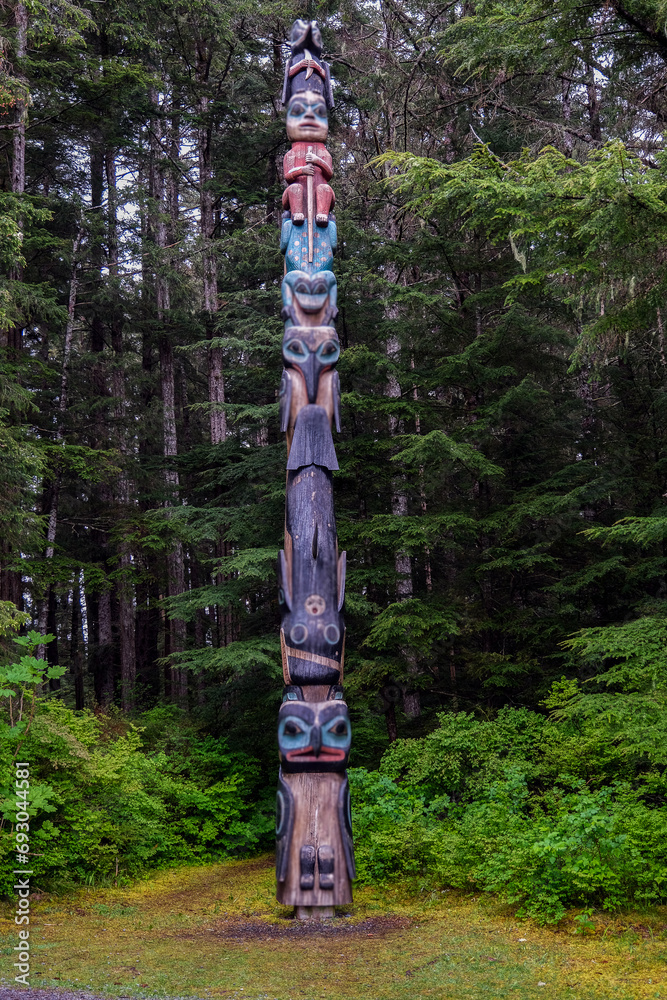 Tlingit totem poles and lush woods tree nature landscape scenery in ...