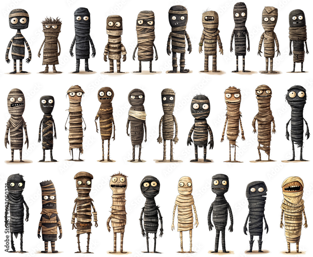 Collection of funny cartoon mummies, scary creepy characters, printable ...