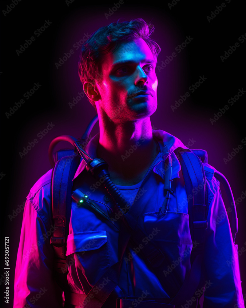 Electrifying Aura: Man with Neon Light Attached to Chest Created using ...