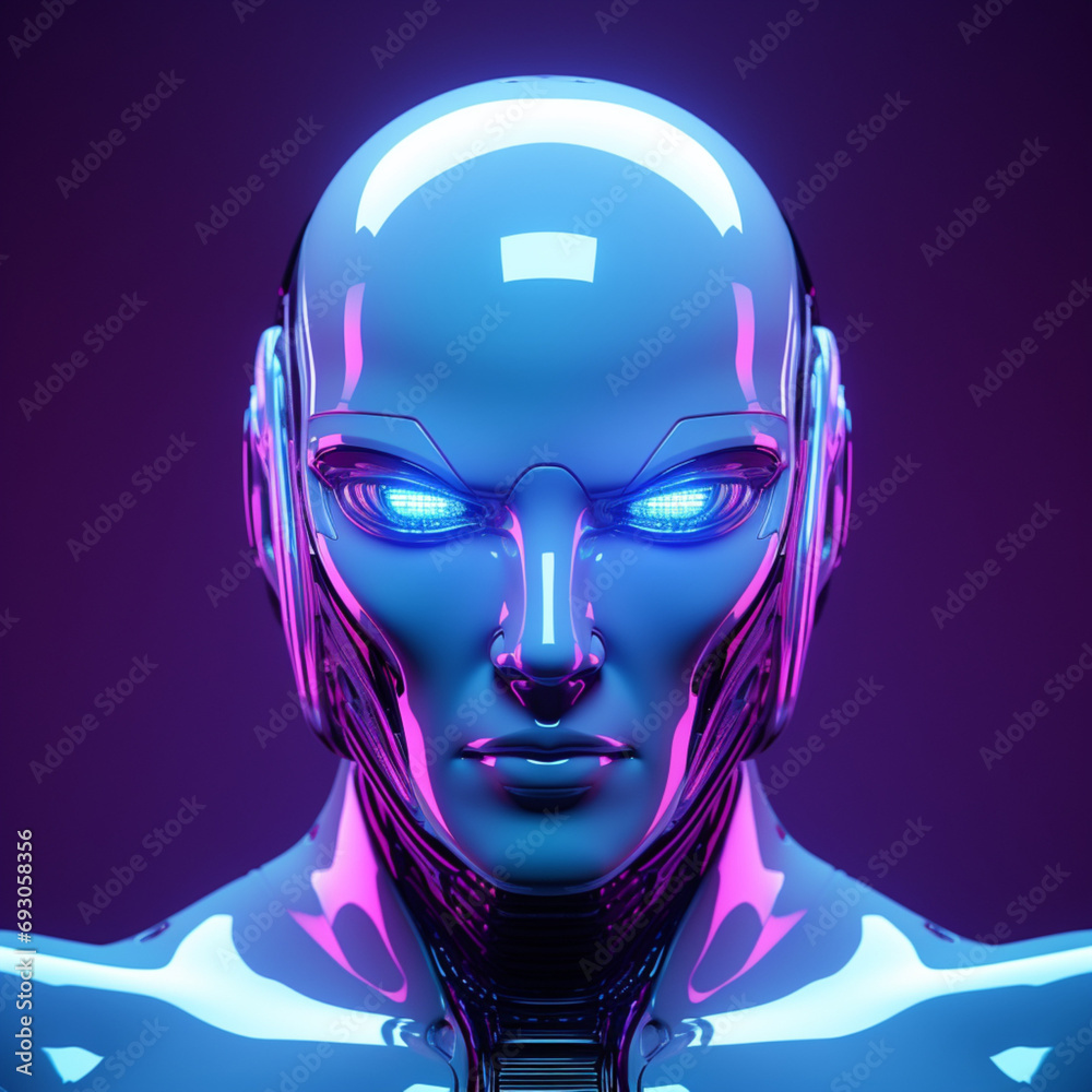Experience the hyperrealism of a humanoid robot head in this futuristic ...