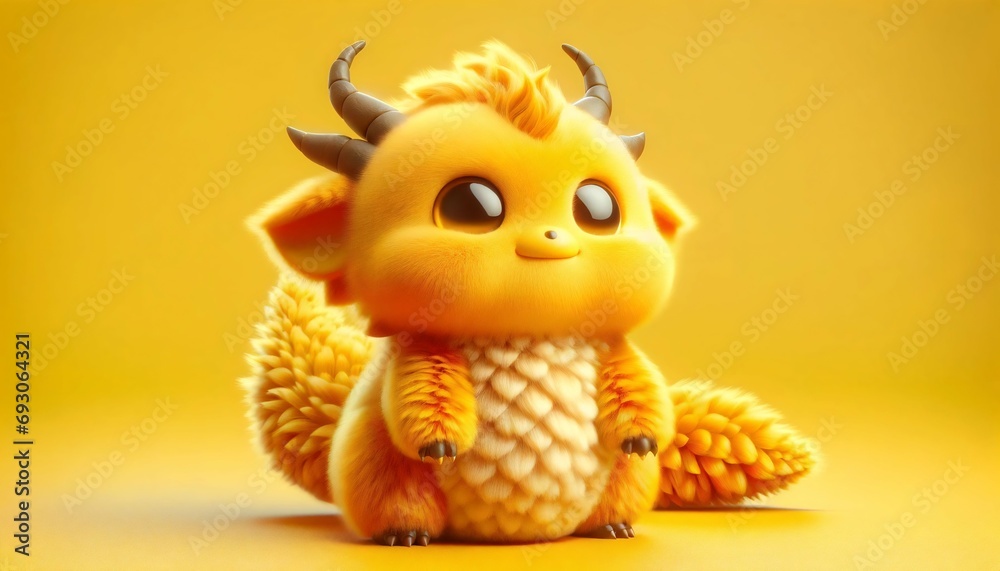Cute yellow baby dragon. Cartoon fluffy gold dragon character. Funny ...