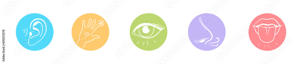 Senses line icons set. 5 five types symbols. Vector illustration set ...