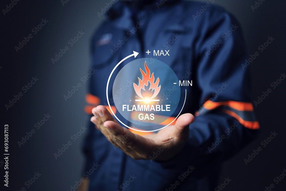 Dangerous goods hazard substance concept with flammable gas and risk ...