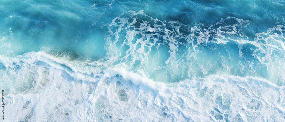 An aerial view of seascape. Top down.Ocean wave on coastline. Panoramic ...
