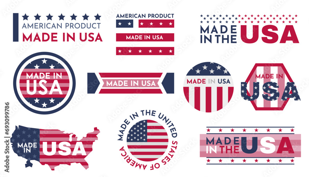 Made in USA badges. Patriot proud label stamp, American flag. Made in ...