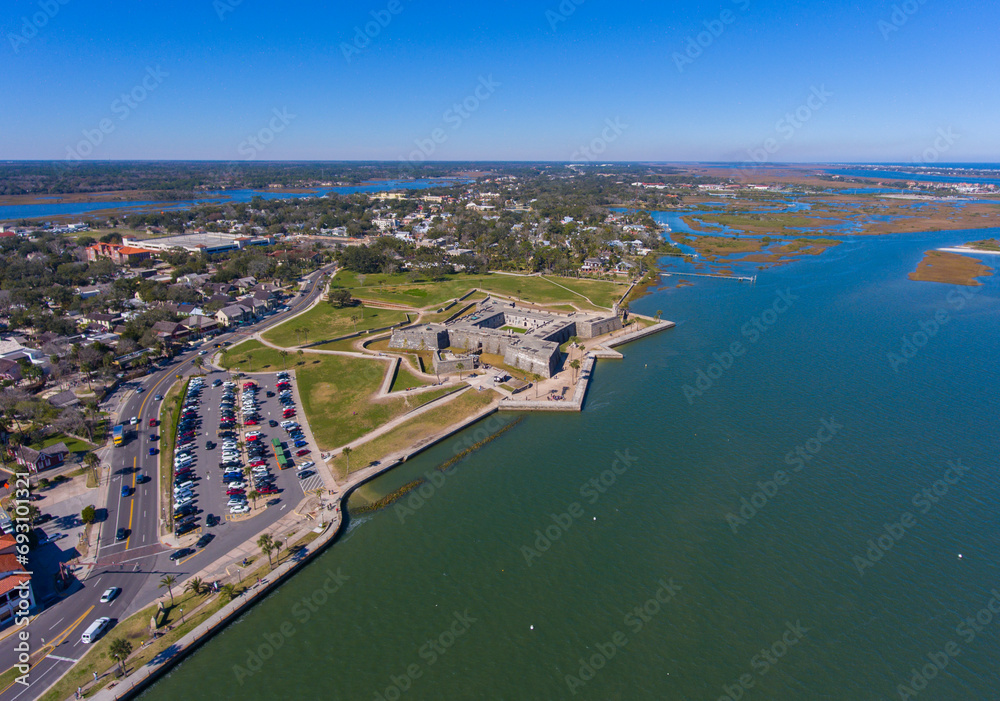 Castillo de San Marcos aerial view in St. Augustine, Florida FL, USA ...