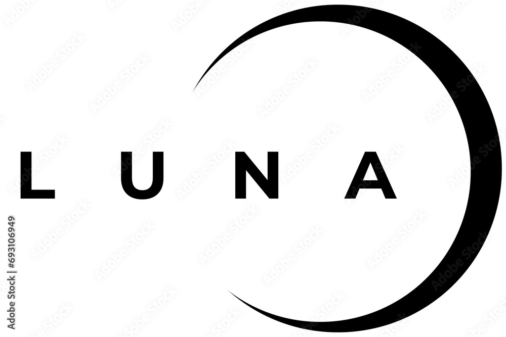Logo de palabra luna con silueta de luna menguante sin fondo Stock ...