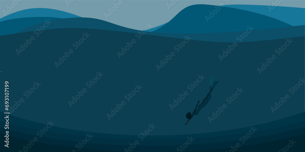 Deep and isolated under the ocean background. Vector illustration with ...