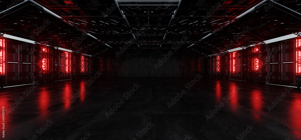 Dark Underground Futuristic Sci Fi Warehouse Hangar Concrete Metal ...