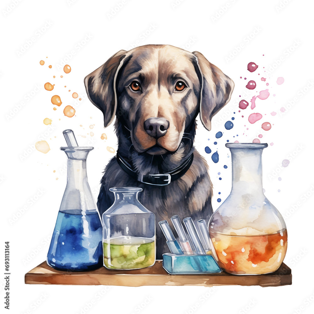 Watercolor labrador dog, print, png, Labrador chemist, illustration ...