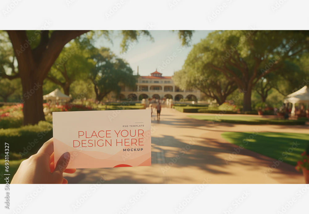 Street Frame Mockup Template with Person Holding Park Picture, Building ...