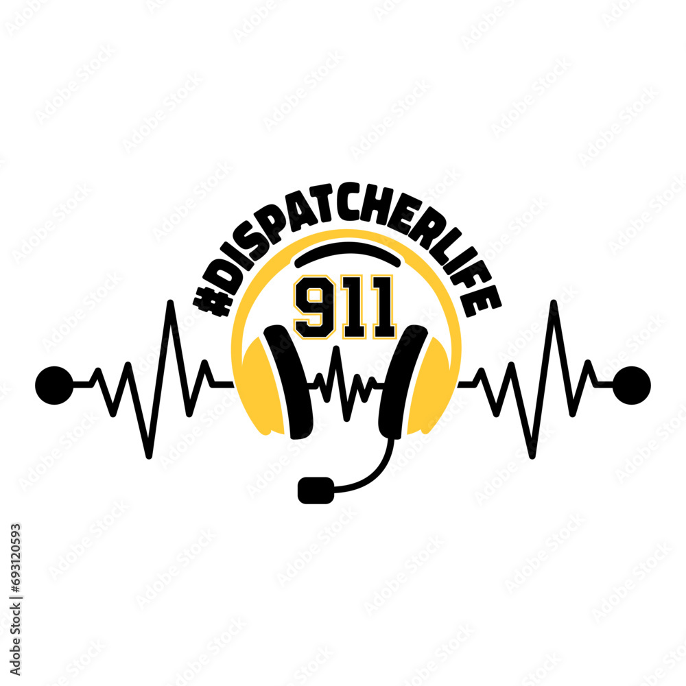 911 dispatcherlife hashtag shirt design with headphones Stock Vector ...