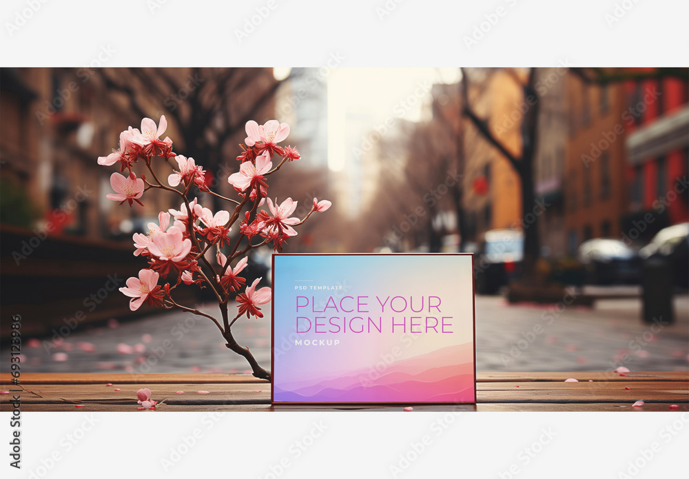 Street Frame Mockup Template: White Square Frame on Wooden Table with ...