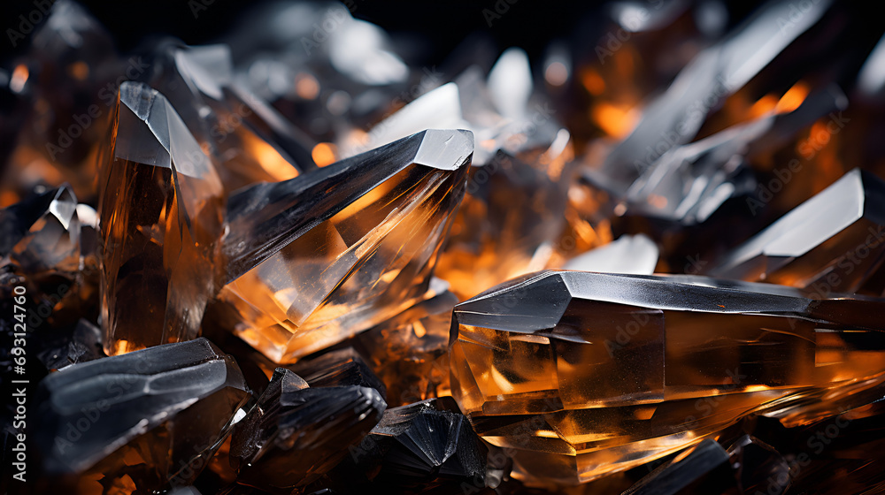 Background with black crystals. Black glass crystals with reflections ...