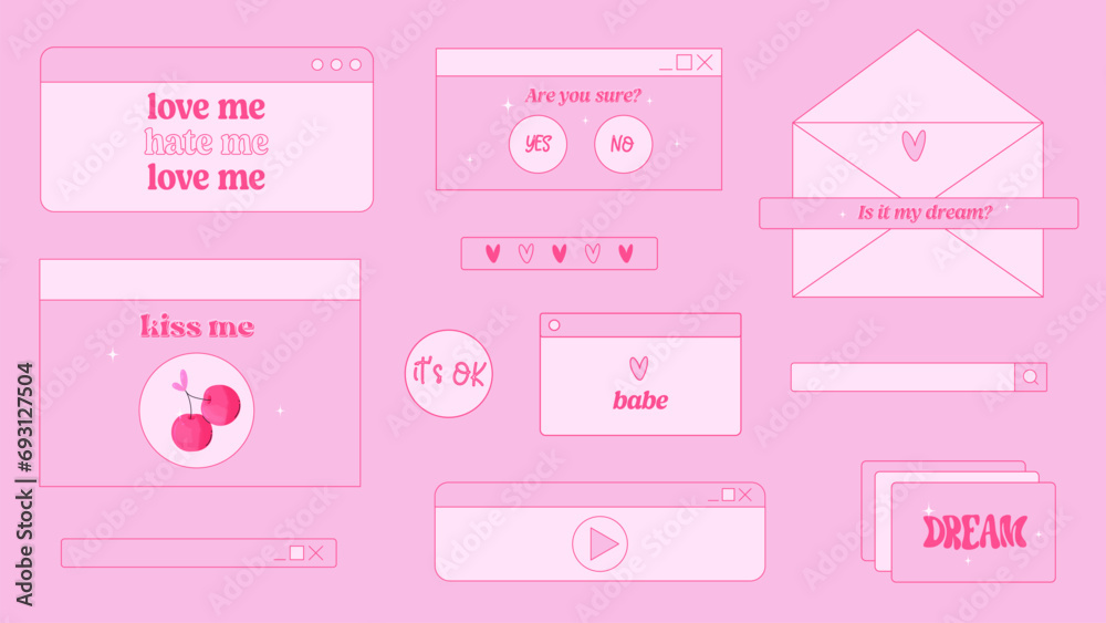 Retro pink computer browsers . Set of retro pink browsers with old ...