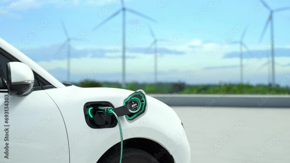Electric car recharging energy from EV charging station display ...