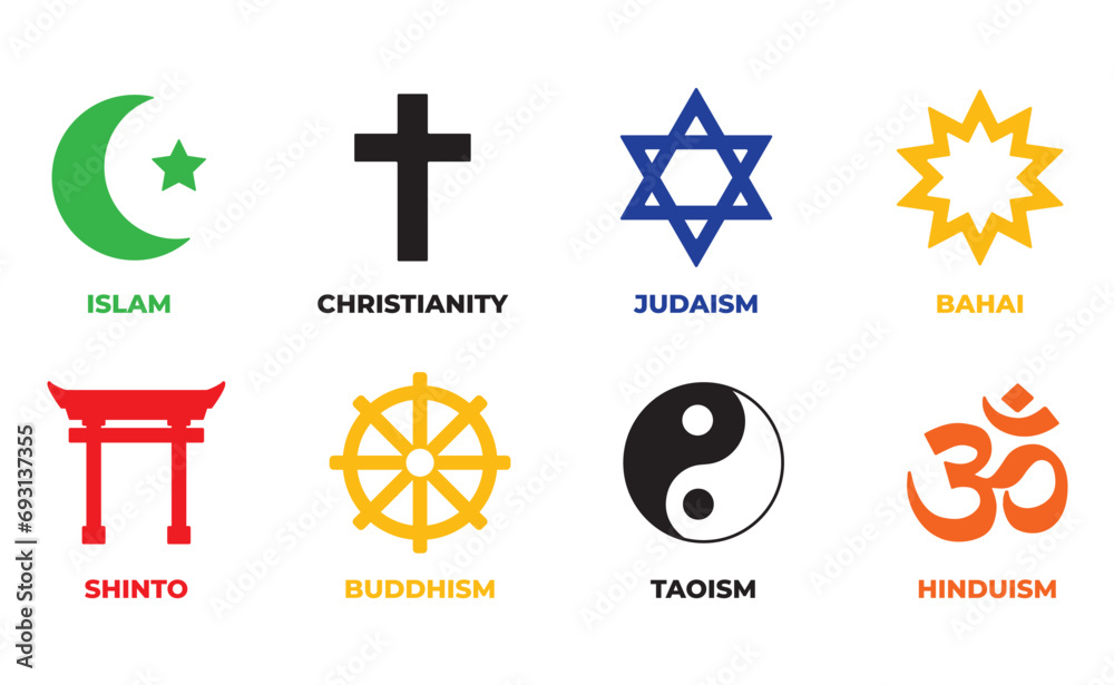 Set of simple design pluralism colorful icon ; Religion symbol ; Sign ...