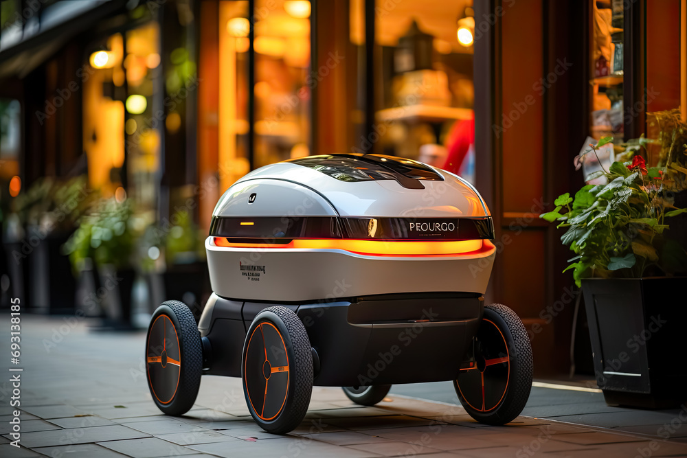 Tech delivery, Robot autonomously navigating the streets, a modern ...