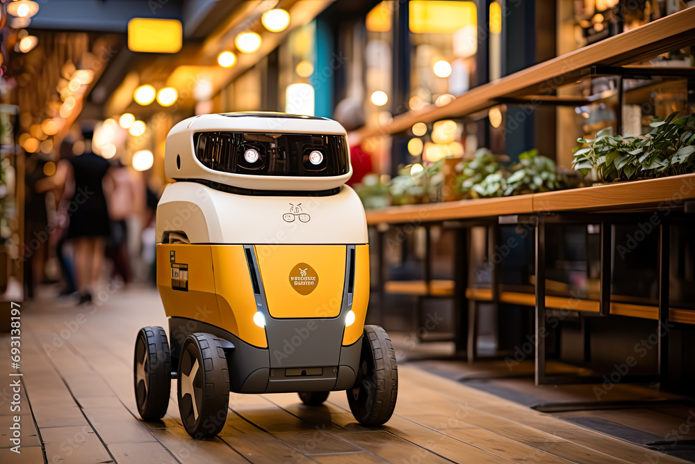 Tech delivery, Robot autonomously navigating the streets, a modern ...