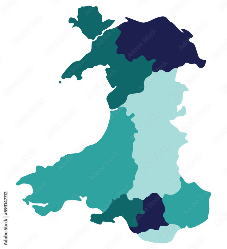 Wales map. Map of Wales divided into main regions Stock-Vektorgrafik ...