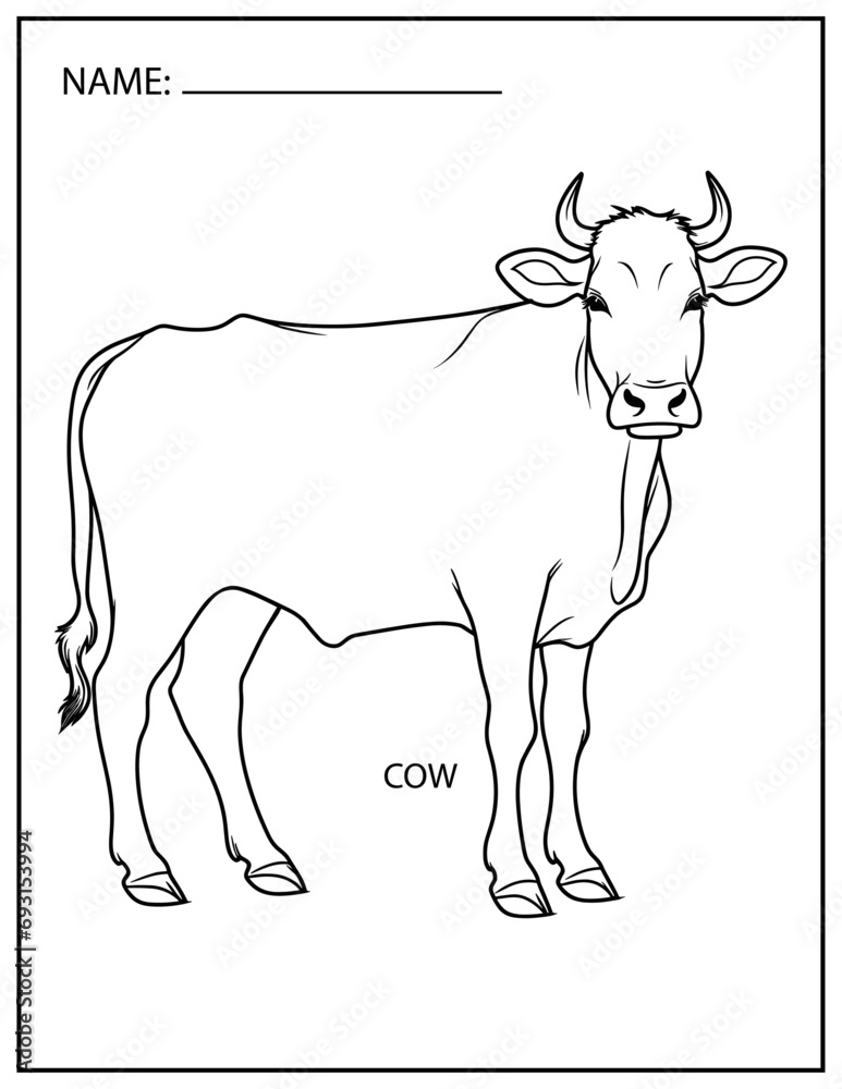 Cow Coloring Page for kids Stock Vector | Adobe Stock