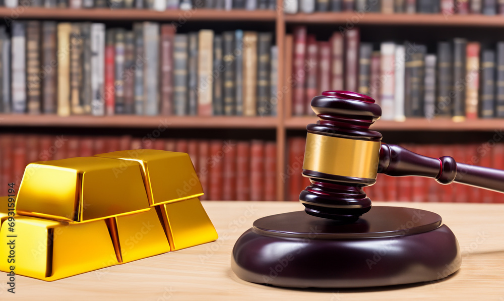 Mallet of judge with Golden bars. Judge hammer and Golden bar in ...