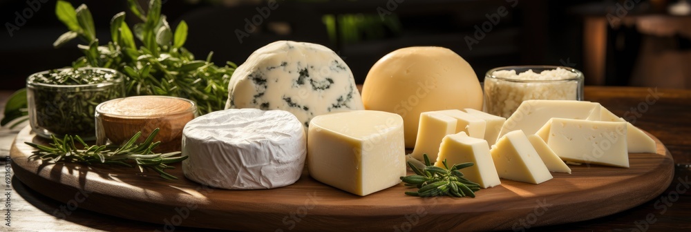 refined cheese tasting board with a variety of gourmet cheeses, from ...